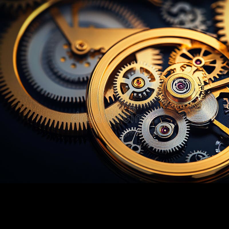 Close-up View of Luxury Clockwork Mechanism with Golden Gears and Cogs ...