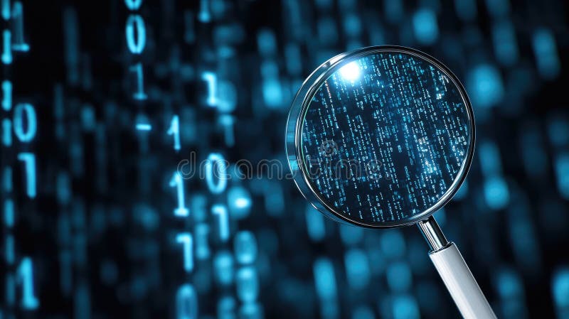 Close-up View of a Magnifying Glass Highlighting Binary Code ...