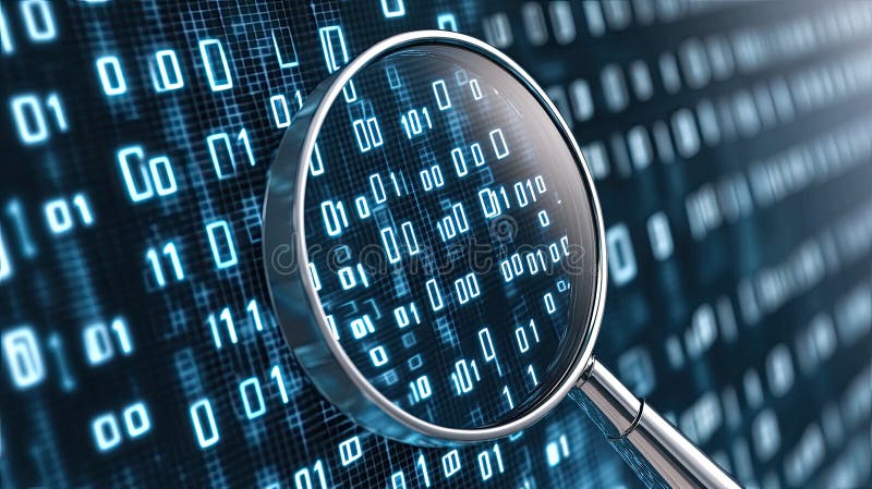 Close-up View of a Magnifying Glass Highlighting Binary Code ...
