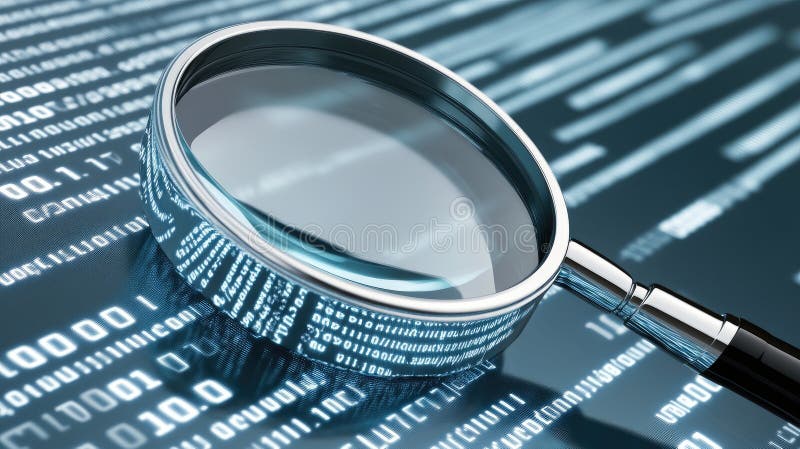 Close-up View of a Magnifying Glass Highlighting Binary Code ...