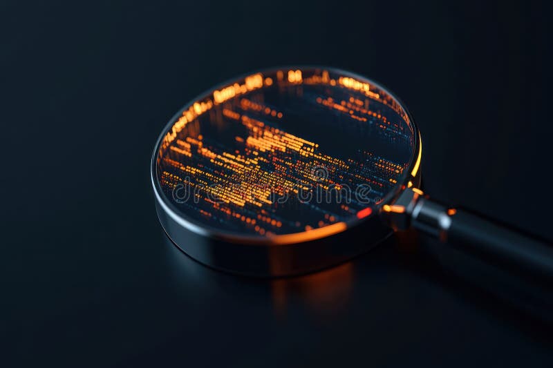 A Close-up View of a Magnifying Glass Reflecting Abstract Data Lines ...