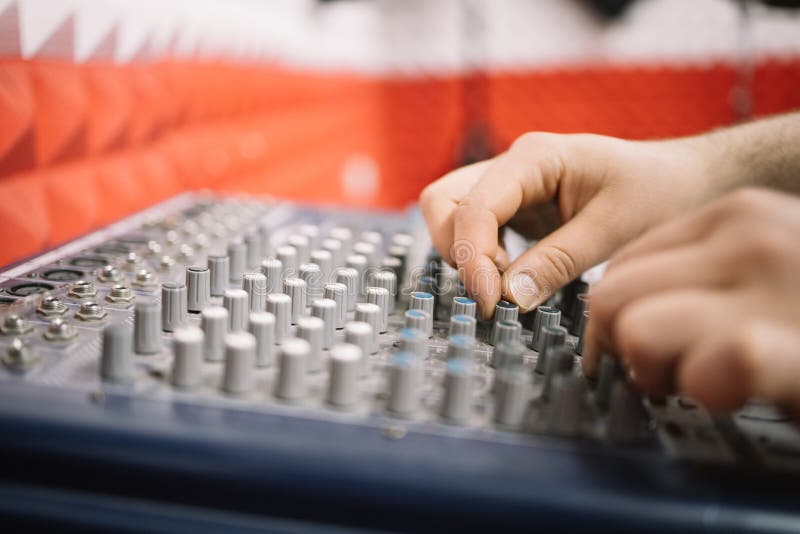 Close-up View of Man Hands Setting Sound Mixer Stock Photo - Image of ...
