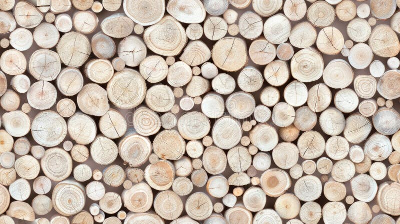A Close-up View of Many Cut Wood Logs of Various Sizes, Stacked and ...