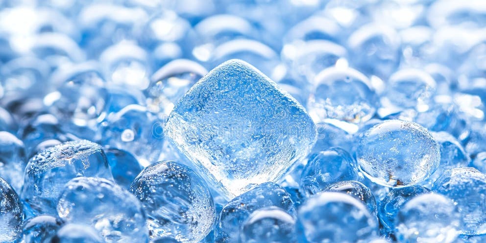 Close Up View of Many Small Round and Square Shaped Translucent Ice ...