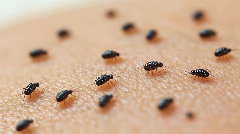 Close-up View, Many Tiny Bugs Crawling on Persons Skin, Potential ...