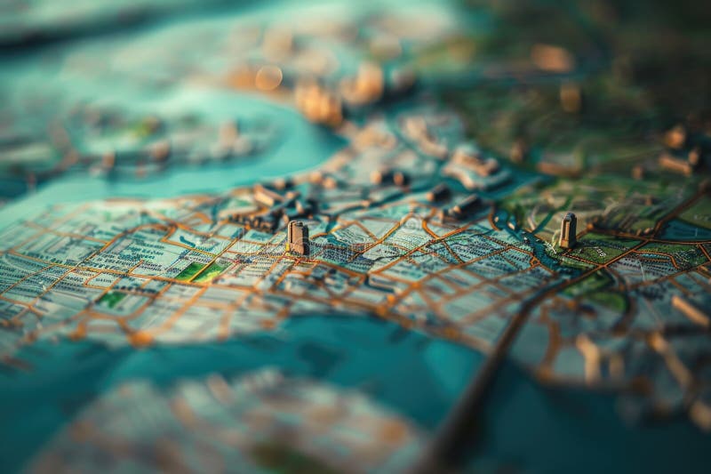 A Close-up View of a Map Featuring Several Pins Marking Various ...