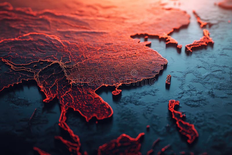 Close-up View of a Map Showing Various Countries and Geographical ...