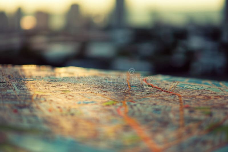 A Close-up View of a Map on a Table with Details Visible Stock Photo ...