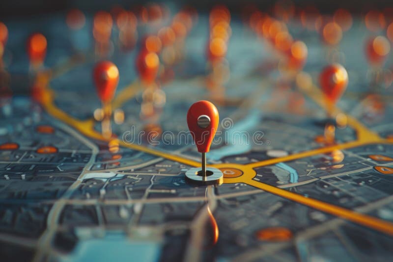 A Close-up View of a Map with Various Pins Marked, Potentially Used for ...