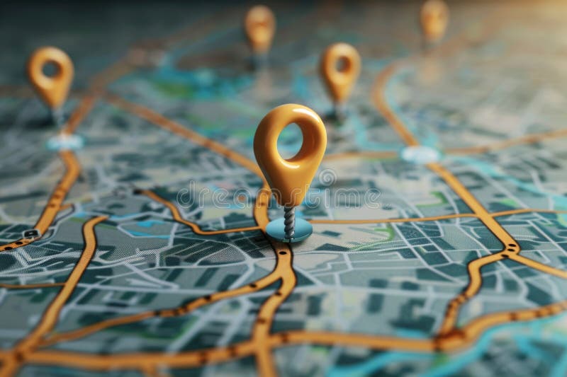A Close-up View of a Map with Various Pins Marking Different Locations ...