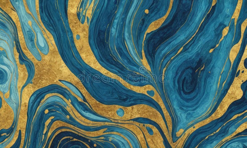 Close-up View Marble-like Pattern with Swirling Blue and Gold Hues ...