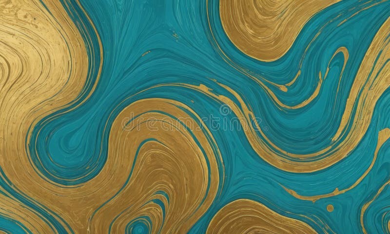 Close-up View Marble-like Pattern with Swirling Gold and Turquoise Hues ...