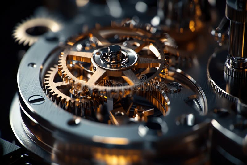 Intricate Details of a Mechanical Clockwork Assembly Showcasing Shining ...
