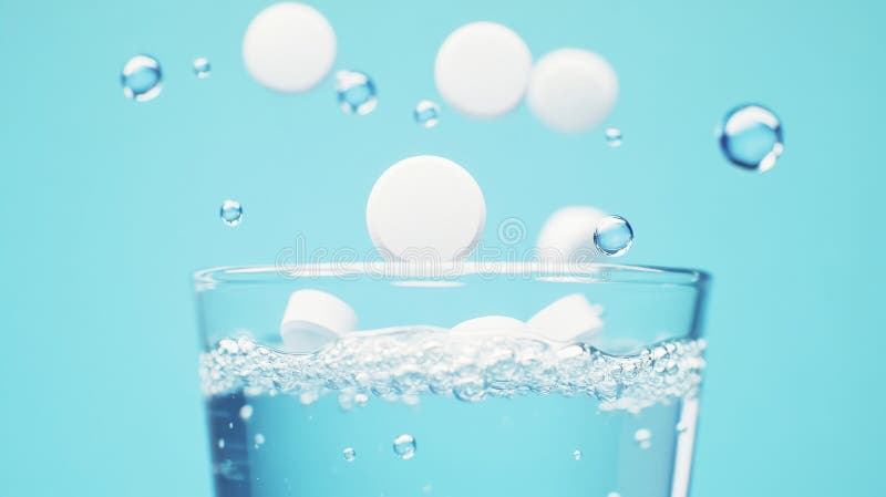 Close-up View of a Medicine Tablet Dissolving in Water with Carbonated ...