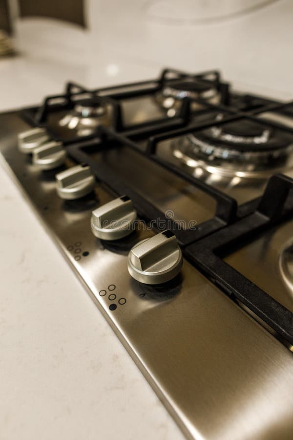 Close-up View of Metal Stove in Stylish Kitchen Stock Photo - Image of ...
