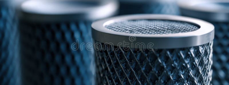 Close-up View of Metallic Cylindrical Objects with Textured Surfaces in ...