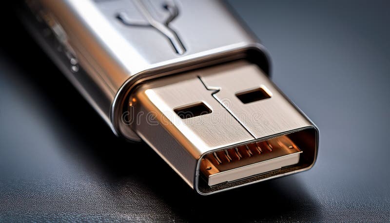 Close-up View of a Metallic USB Flash Drive Highlighting Details and ...