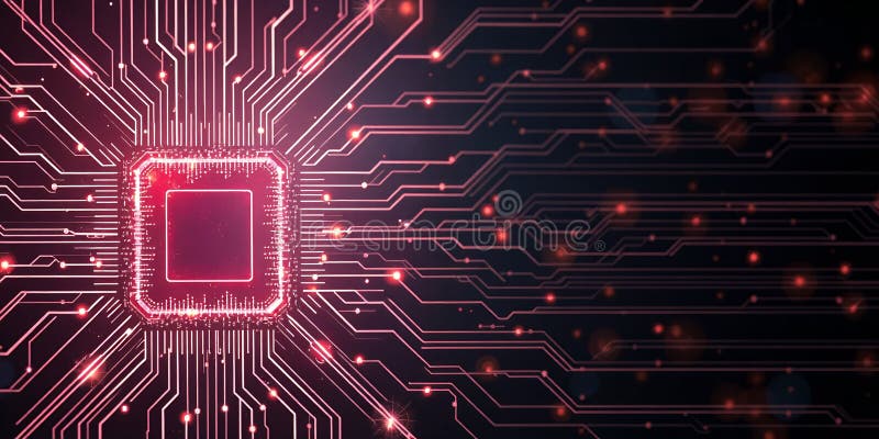 Futuristic Microchip Design with Glowing Circuits on a Dark Background ...