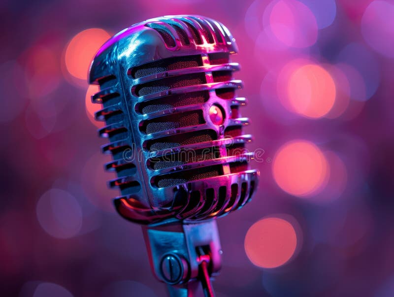 Close Up of Microphone on Table Stock Illustration - Illustration of ...