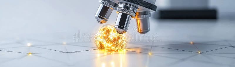 Scientific Research Concept Microbes and Atom Under Microscope with ...