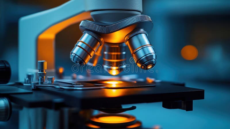 Close-up View of Microscope in Laboratory Setting. High-tech Equipment ...