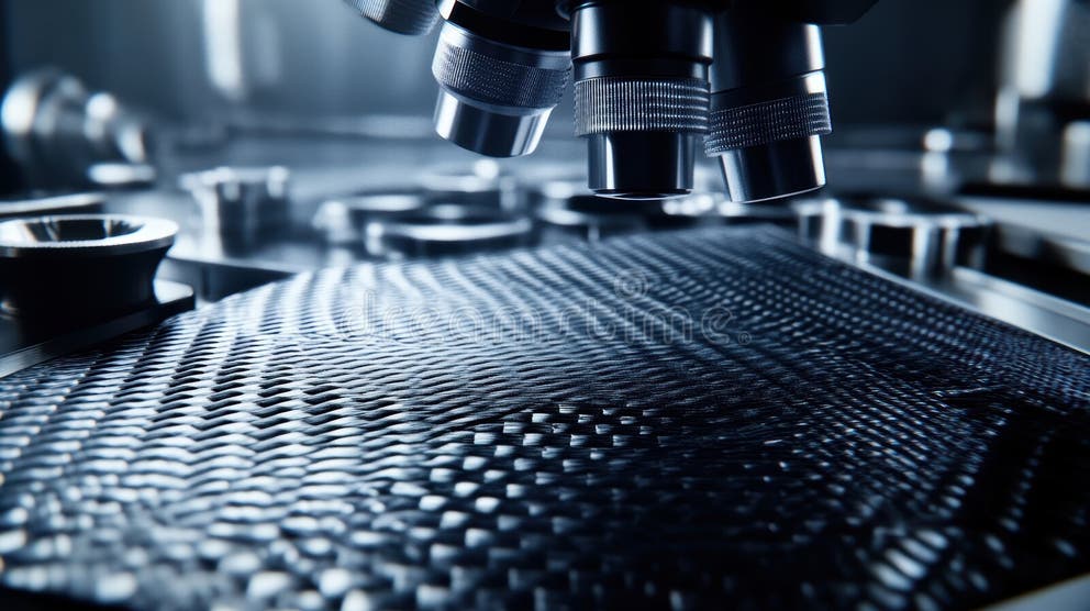 Close-Up View of Microscope Objective Lens Above Sample Surface Stock ...