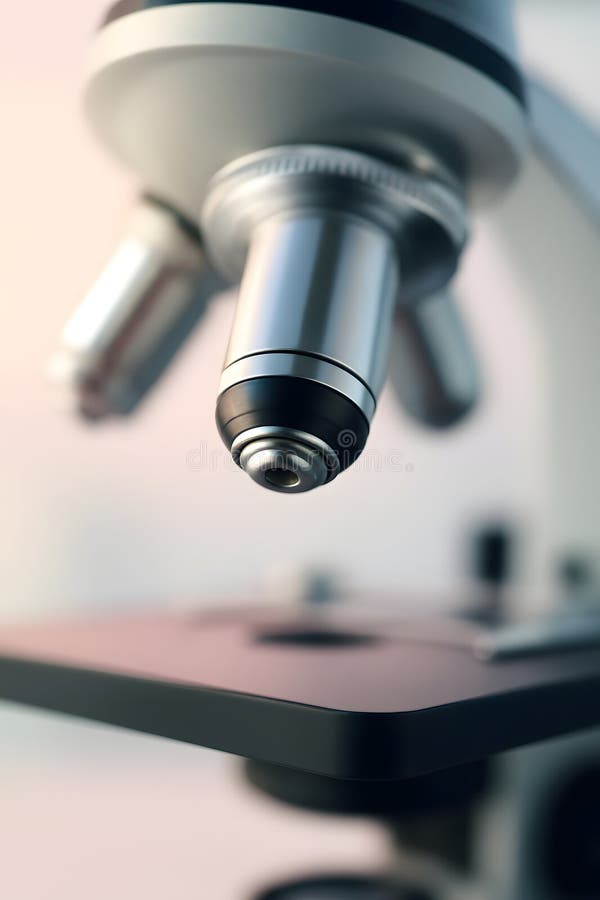 A Close-up View of a Microscope Objective Lens and Stage, Representing ...