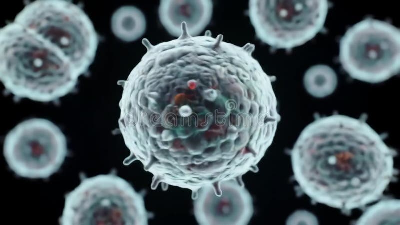 Close-up View of Microscopic Cells in a Dark Background, Showcasing ...