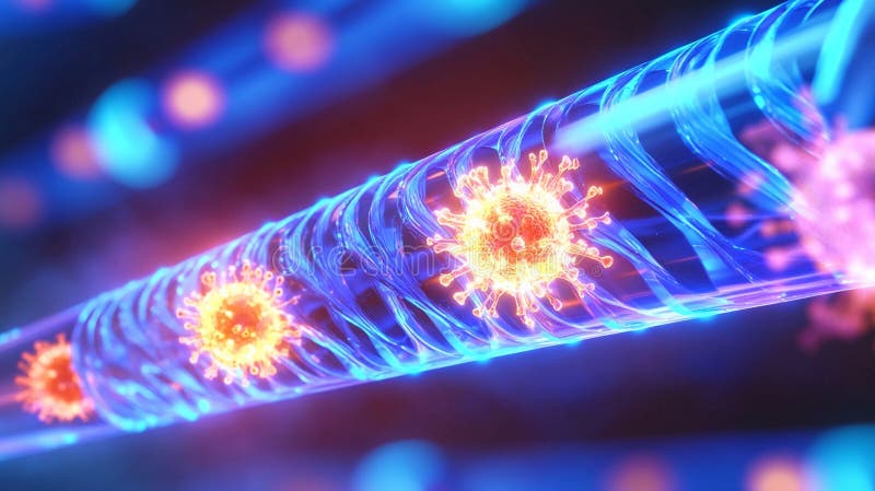 Close-up View of Microscopic Virus Particles Along a Molecular ...