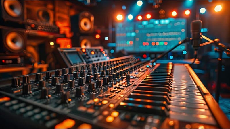 A Close Up View of a Mixing Board and Keyboard in a Recording Studio ...