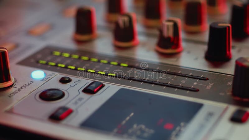 Close-up View of Mixing Console with Moving Volume Indicator. Sound ...