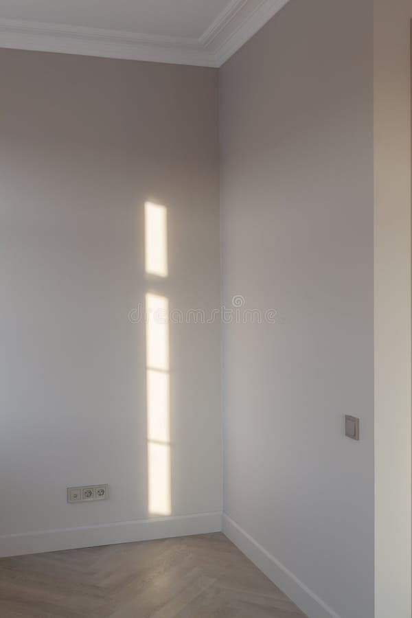 Close Up View of Modern and Bright Corner of Empty Cream Room with Ray ...