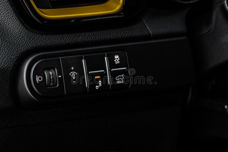 Close Up View of Modern Car Electronic Safety Systems Control Panel ...