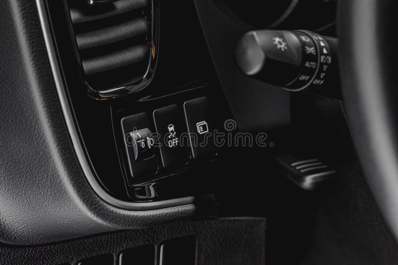 Close Up View of Modern Car Electronic Safety Systems Control Panel ...