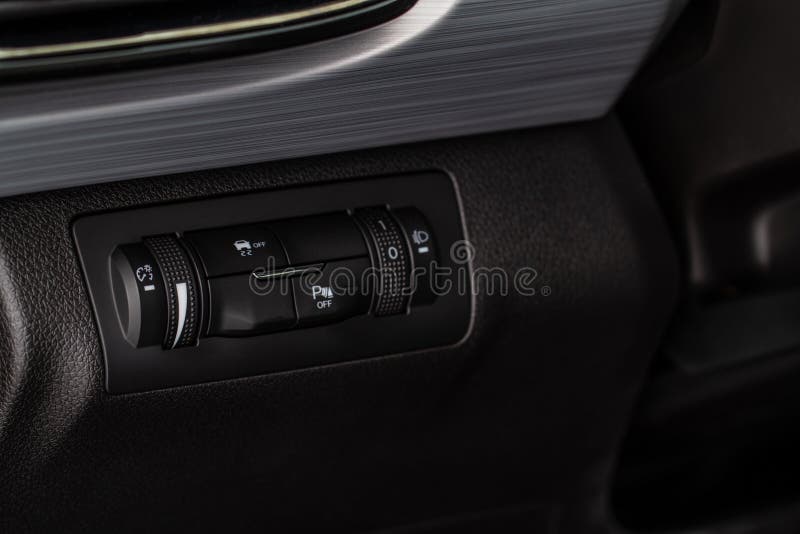 Close Up View of Modern Car Electronic Safety Systems Control Panel ...