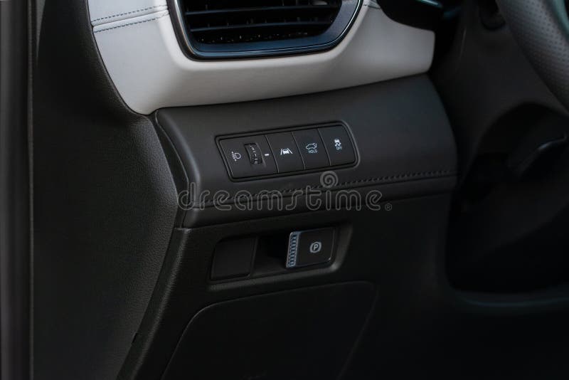 Close Up View of Modern Car Electronic Safety Systems Control Panel ...