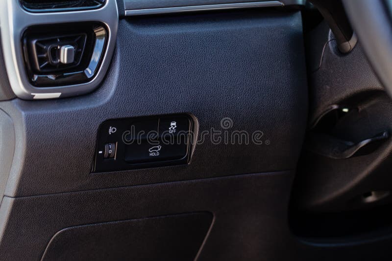 Close Up View of Modern Car Electronic Safety Systems Control Panel ...