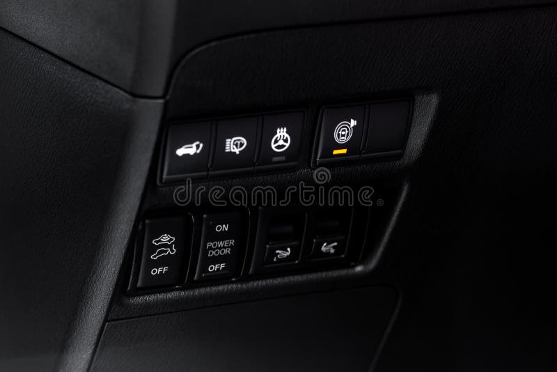 Close Up View of Modern Car Electronic Safety Systems Control Panel ...