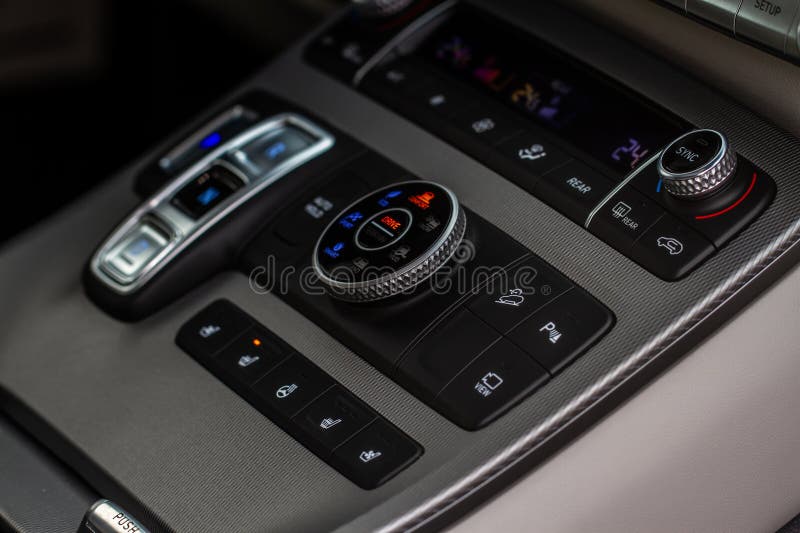 Close Up View of Modern Car Electronic Safety Systems Control Panel ...
