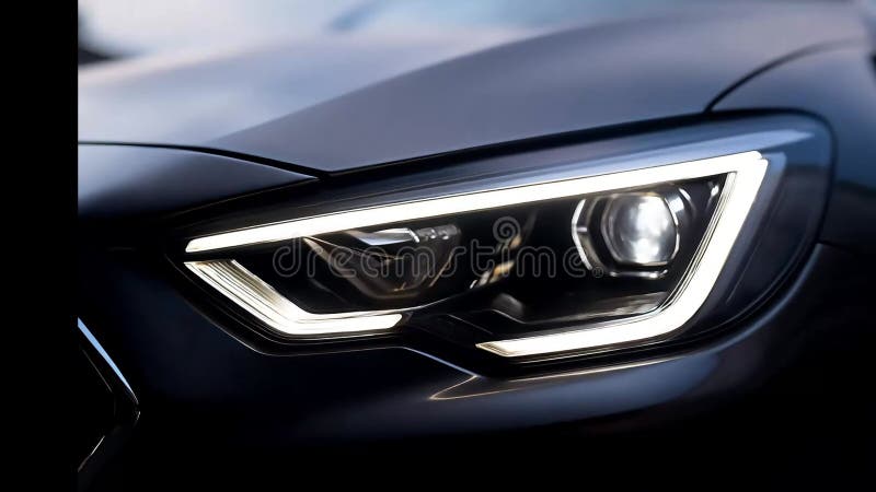 Close Up of Modern Car LED Headlight with Sleek Black Exterior Design ...