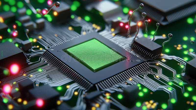 Close-up View of a Modern Computer Chip with Glowing Lights Stock ...