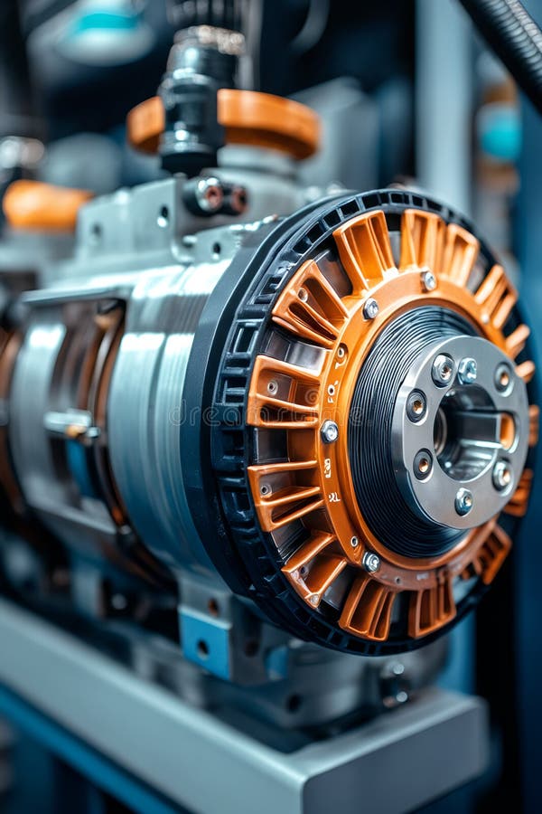 Close-up View of Modern Electric Motor with Copper Coils in Industrial ...