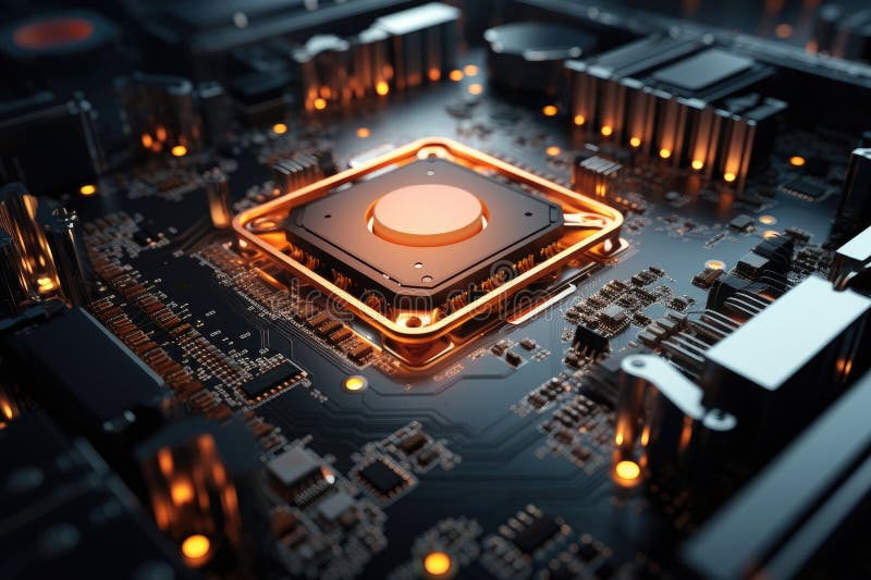 Close-up View of a Modern GPU Card with Circuit and Colorful Lights ...