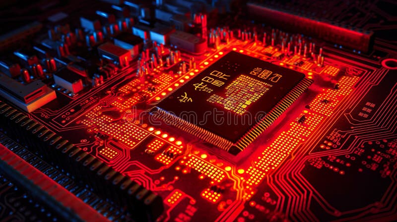 Close-up View of a Modern GPU Card with Circuit and Colorful Lights and ...