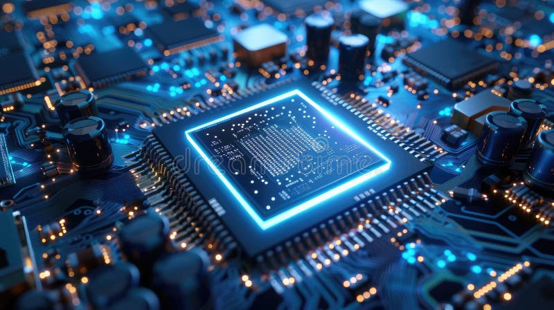 Close-up View of a Modern GPU Card with Circuit and Colorful Lights and ...