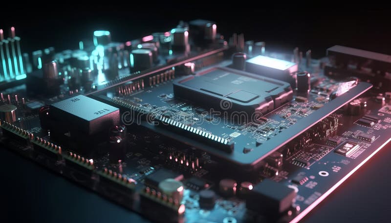 Close Up View of a Modern GPU Card with Circuit and Colorful Lights and ...