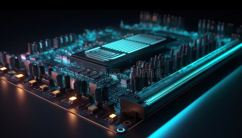 Close Up View of a Modern GPU Card with Circuit and Colorful Lights and ...