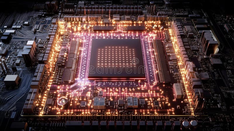 Close Up View Of A Modern Gpu Card Circuit 3d Rendering Stock Illustration Illustration Of