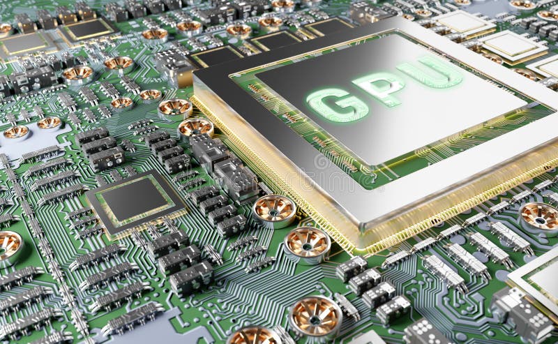 Close-up View of a Modern GPU Card with Circuit 3D Rendering Stock ...