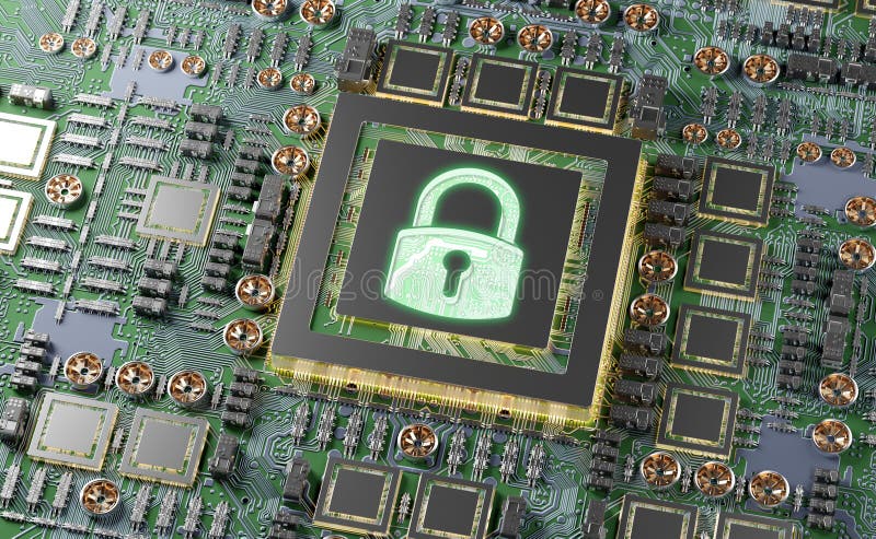 Close-up View of a Modern GPU Card with Padlock Protection 3D Rendering ...